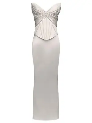 House Of Cb Eve Satin Corset Maxi Gown - Cream