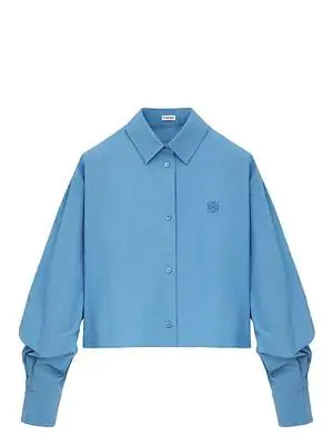 Loewe Logo-embroidered Cropped Cotton-blend Shirt - Blue