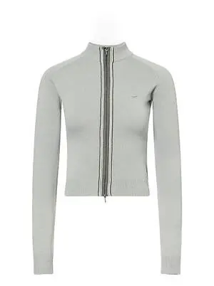 ADANOLA Funnel-neck Striped Knit Cardigan - Cloud Blue