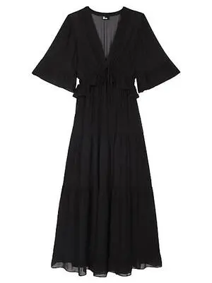 The Kooples V-neck Short Sleeve Midi Dress - Black