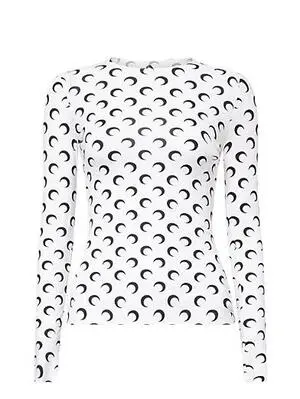 MARINE SERRE Moon Print Long-sleeve Jersey Top - Optical White