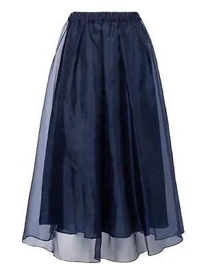 Max Mara Semi-sheer Silk Midi Skirt - Navy