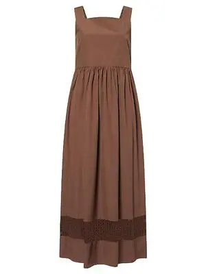 Max Mara Square-neck Crochet-panel Cotton Midi Dress - Chocolate