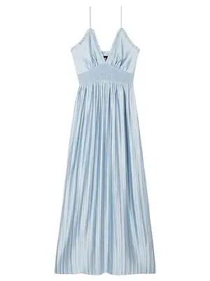 The Kooples V-neck Shirred-waist Maxi Dress - Light Blue
