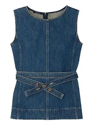 Soeur Chance Belted Denim Top - Bleu/vert
