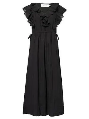 SKALL STUDIO Clea Ruffled Cotton Midi Dress - Black
