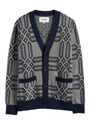 CORRIDOR Overshot Geometric Intarsia Cardigan