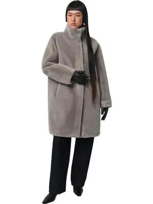 Apparis Pluche Mid-length Coat - Granite