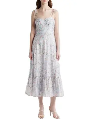 LULUS Alexia Floral Tie Strap Midi Dress