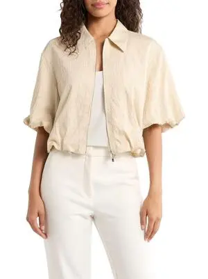 Vince Camuto Stripe Crop Bubble Jacket - Birch