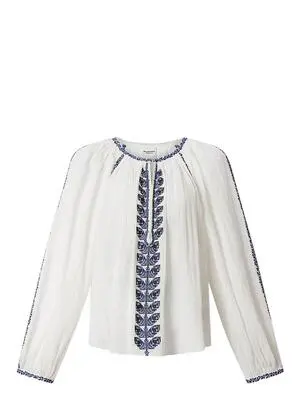 MARANT ETOILE Lena Embroidered Blouse - Ecru/blue