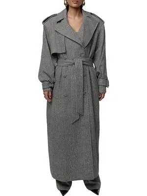 JLUXLABEL Herringbone Oversized Trench Coat - Gray