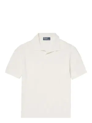 Polo Ralph Lauren Polo Ralph Lauren - Open-Collar Ribbed Linen Polo Shirt - Men - Neutrals - S Ecru