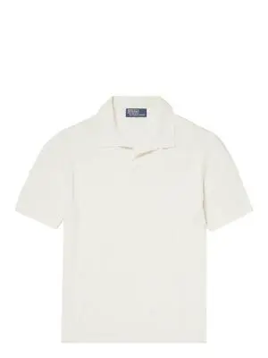 POLO RALPH LAUREN Polo Ralph Lauren - Open-Collar Ribbed Linen Polo Shirt - Men - Neutrals - S