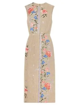 Erdem Embroidered Linen-canvas Midi Dress - Multi