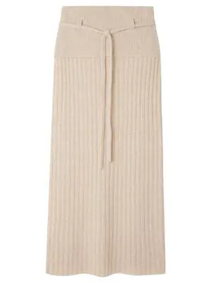 Guest In Residence Lia Layered Ribbed Cashmere And Linen-blend Midi Skirt - Neutrals