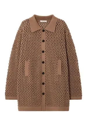 DIOTIMA Crystal-embellished Open-knit Wool Cardigan - Brown