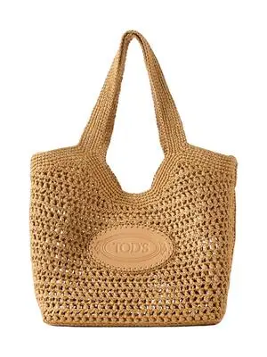 TOD'S Woven Raffia Tote Bag Tan