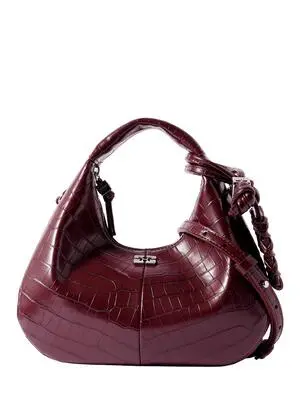 GANNI Mini Croc-effect Recycled Leather-blend Shoulder Bag - Burgundy