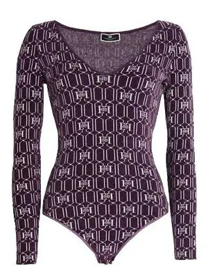 Elisabetta Franchi Jacquard-knit Logo Bodysuit - Purple