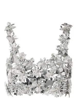 Rabanne Cropped Embellished Chainmail Top - Silver