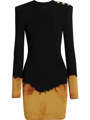 Balmain Printed Stretch-knit Mini Dress - Black