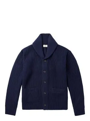 Hartford Shawl-Collar Ribbed Wool Cardigan Navy