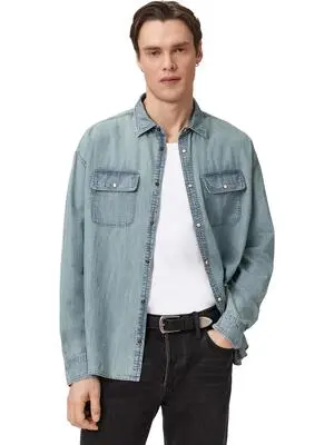 ALLSAINTS Gribbs Oversized Long Sleeve Shirt - Blue