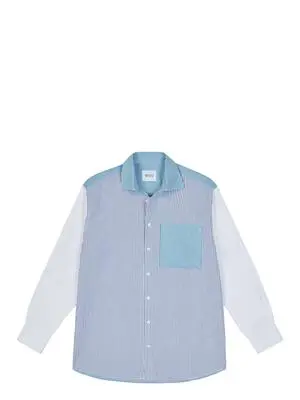 WITH NOTHING UNDERNEATH Oversized Patchwork Chambray Shirt - Multicolor