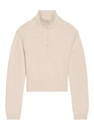 Helmut Lang Slub Wool Button Mock Neck Sweater White