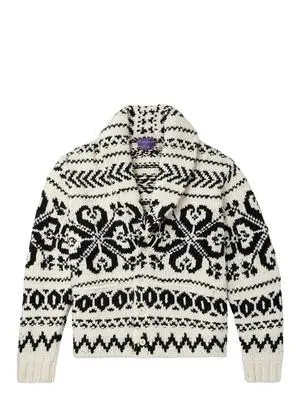 Ralph Lauren Purple Label Cashmere-jacquard Shawl-collar Cardigan - Black