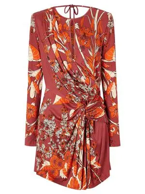 Johanna Ortiz Rainforest Canopy Open-back Draped Printed Jersey Mini Dress - Red
