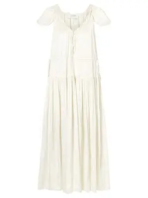 LA LIGNE Pintucked Ruffled Satin Midi Dress - Neutrals