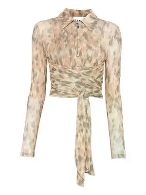 GANNI Tie Waist Shirt - Neutrals