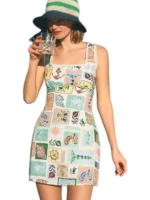 NOBODY'S CHILD Ciara Sleeveless Mini Dress - Blue Pattern
