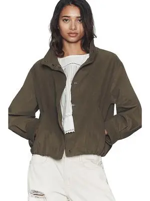 PILCRO Cotton Bubble-hem Utility Jacket - Olive
