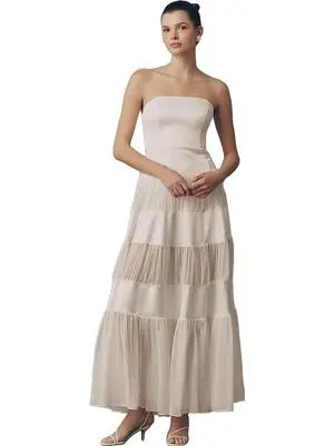 Bhldn Satin Strapless Maxi Gown - White