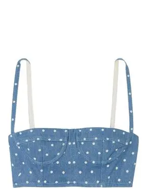 Carolina Herrera Cropped Polka-dot Denim Bustier Top - Blue