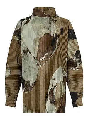 Issey Miyake Painted Stone Long-sleeve Plisse Top - Brown