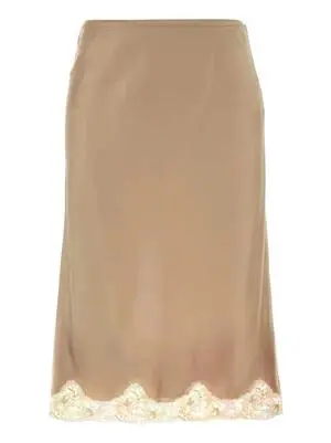Saint Laurent Lace Trim Satin Skirt - Neutrals