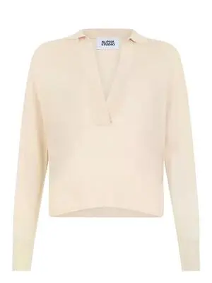 Alpha Studio Polo-collar V-neck Sweater - Neutrals