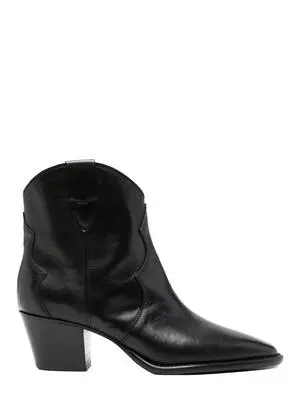 ANNA F. Cowboy Ankle Boots - Black