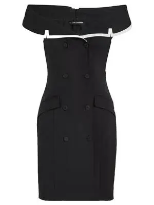 Karl Lagerfeld Off-shoulder Double-breasted Mini Dress - Black