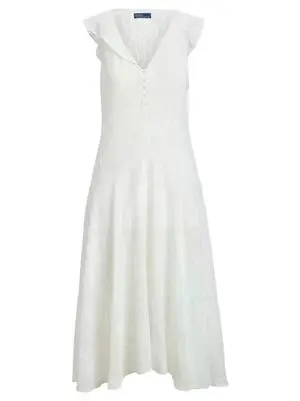 Polo Ralph Lauren Ruffled V-neck Midi Dress - White