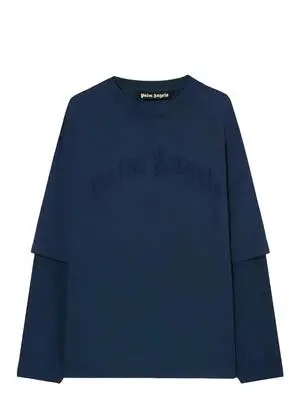 Palm Angels Curved Logo Double Long-sleeved T-shirt - Blue