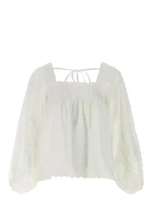 Farm Rio Pleated Long-sleeve Blouse - White