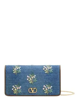 Valentino Garavani Vlogo Signature Mini Shoulder Bag With Floral Embroidery - Blue