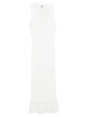 GANNI Crochet V-neck Dress - Neutrals