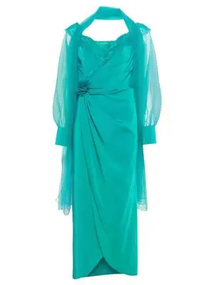 MARFIL BARCELONA Floral-appliqué Midi Dress - Blue