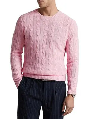 Polo Ralph Lauren Cashmere Cable Knit Crewneck Sweater Dusty Carmel Pink